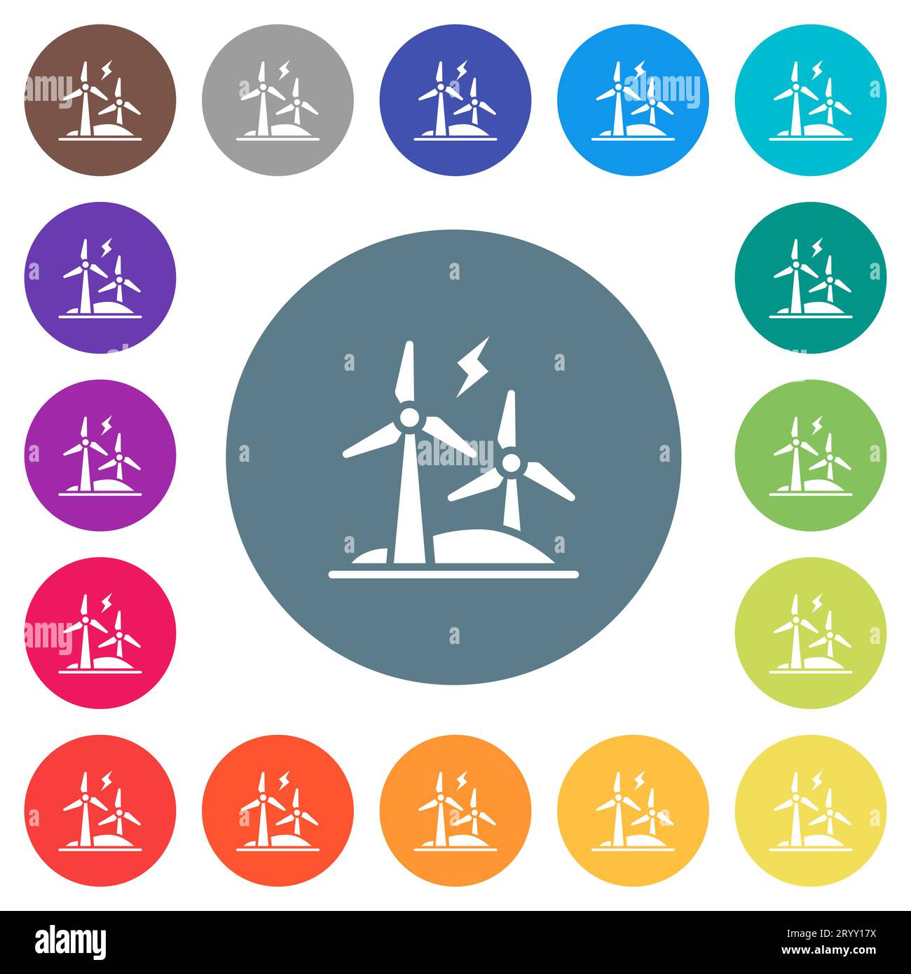 Wind energy flat white icons on round color backgrounds. 17 background ...