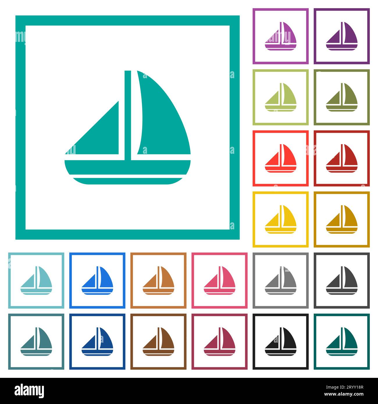 Sailing boat solid flat color icons with quadrant frames on white ...