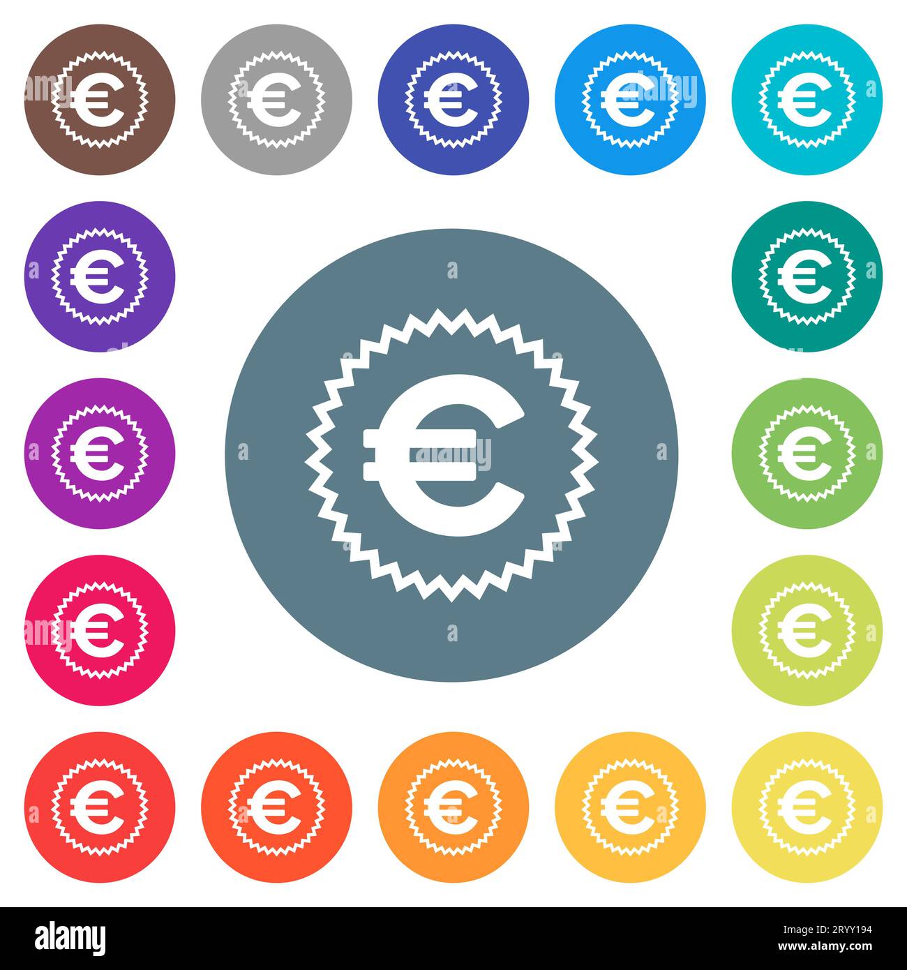 European Euro sticker alternate flat white icons on round color ...