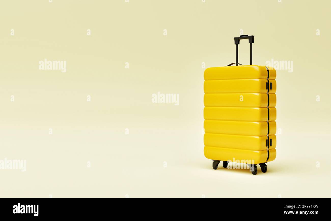 Yellow trolley suitcase on isolated background. Travel object and ...