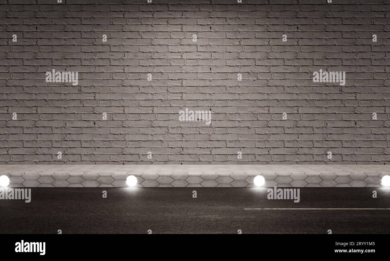 Inside highway underground tunnel subway road with night lighting and ...