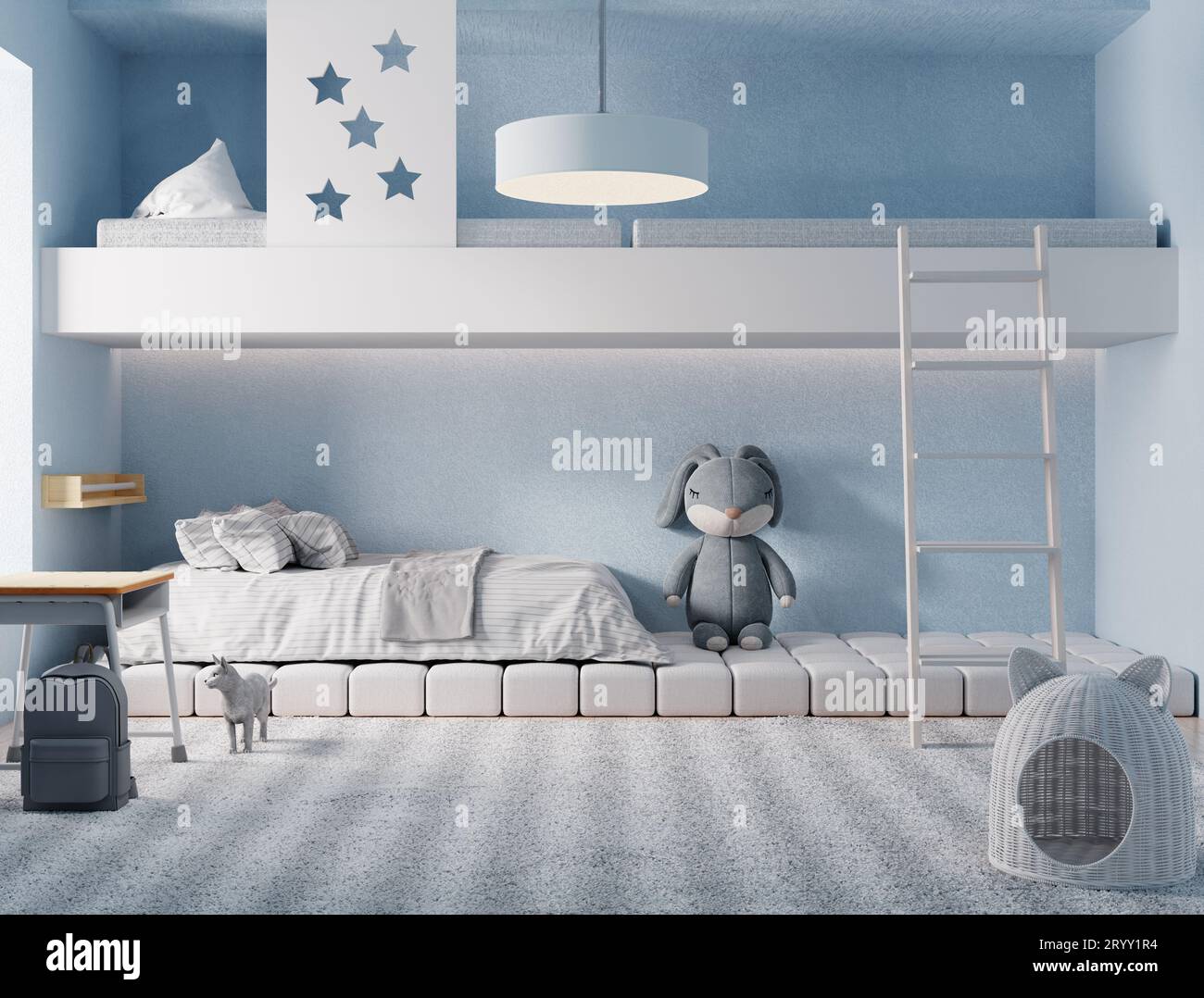 Built-in bunk bed for kids or children room in blue pastel and white ...