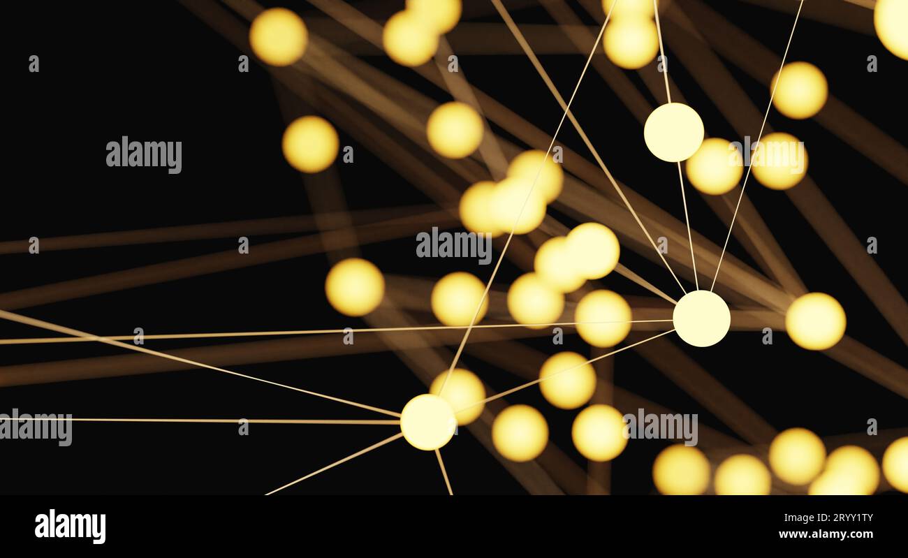 Abstract gold and yellow network glowing illumination node background ...
