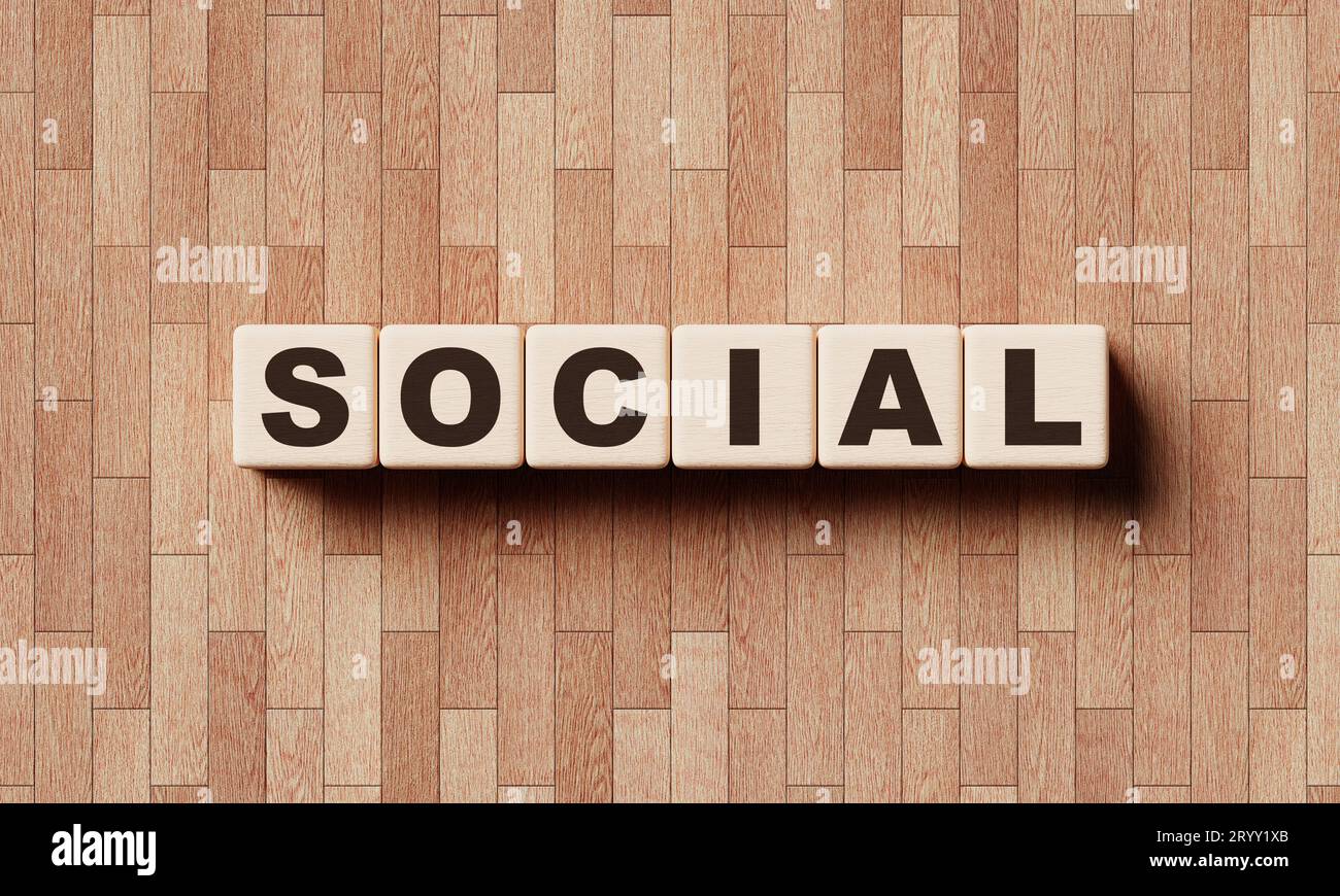 SOCIAL wooden word block cubes with laminate background. Communication ...