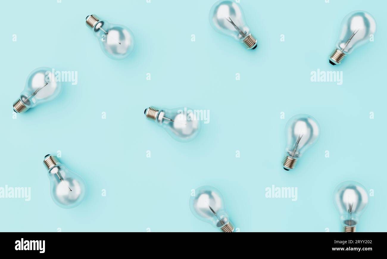 Minimal LIghtbulbs on blue pastel background. Abstract pattern ...