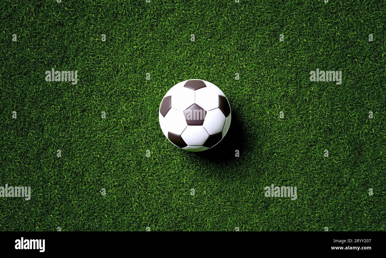Soccer field center and ball in top view background. Sport and athletic ...