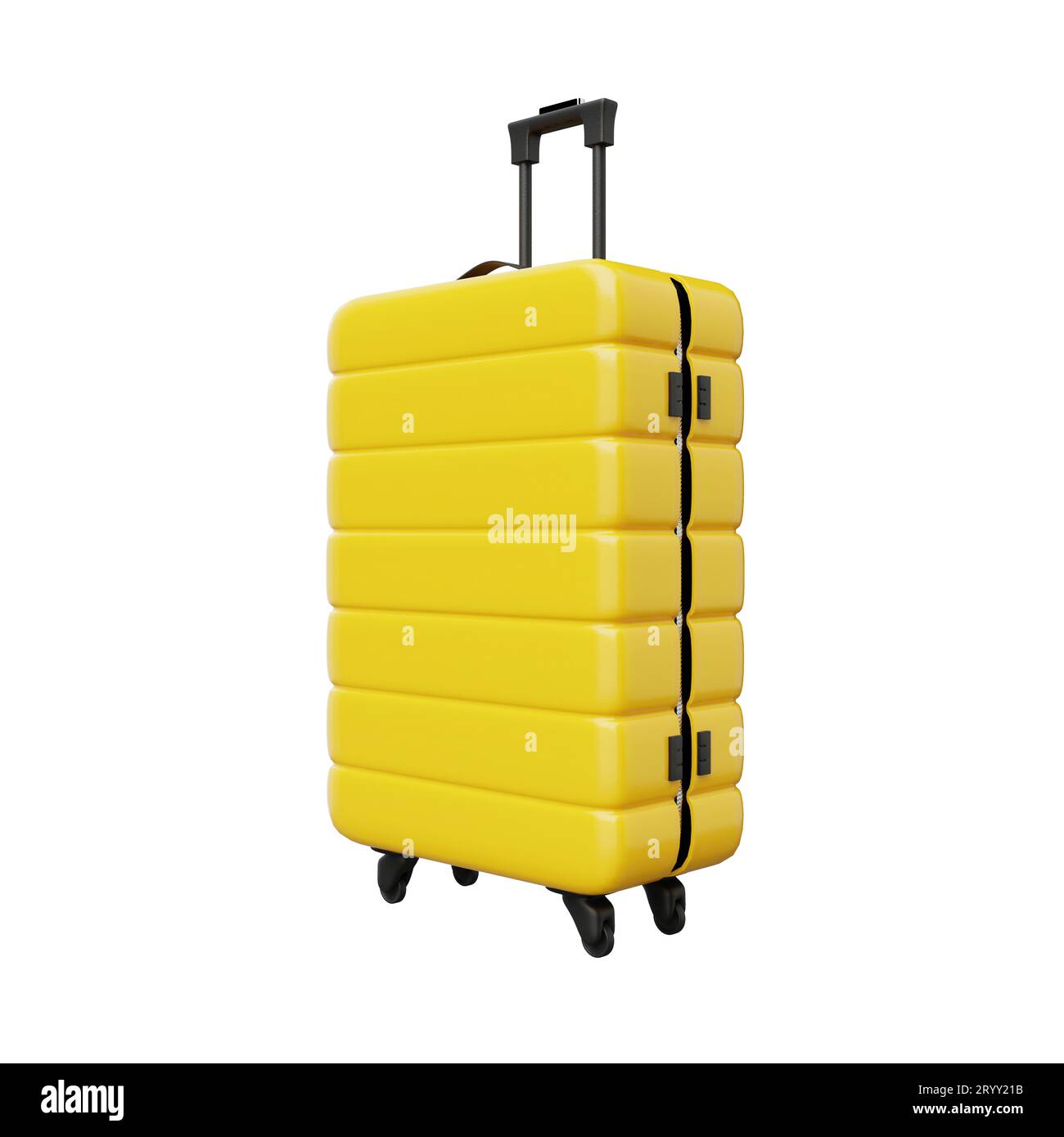 Yellow trolley suitcase on isolated white background. Travel object and ...