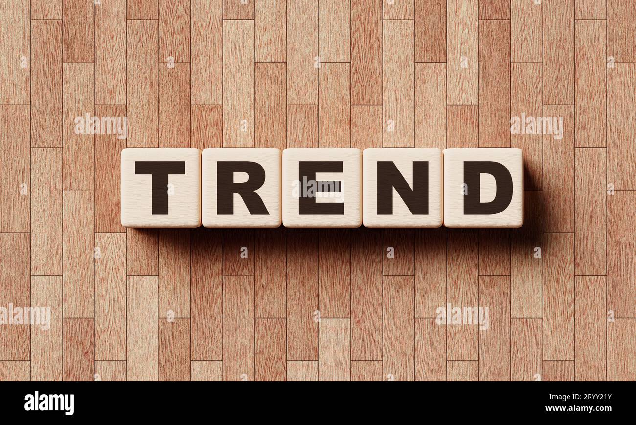 TREND wooden word block cubes with laminate background. Fashion and ...