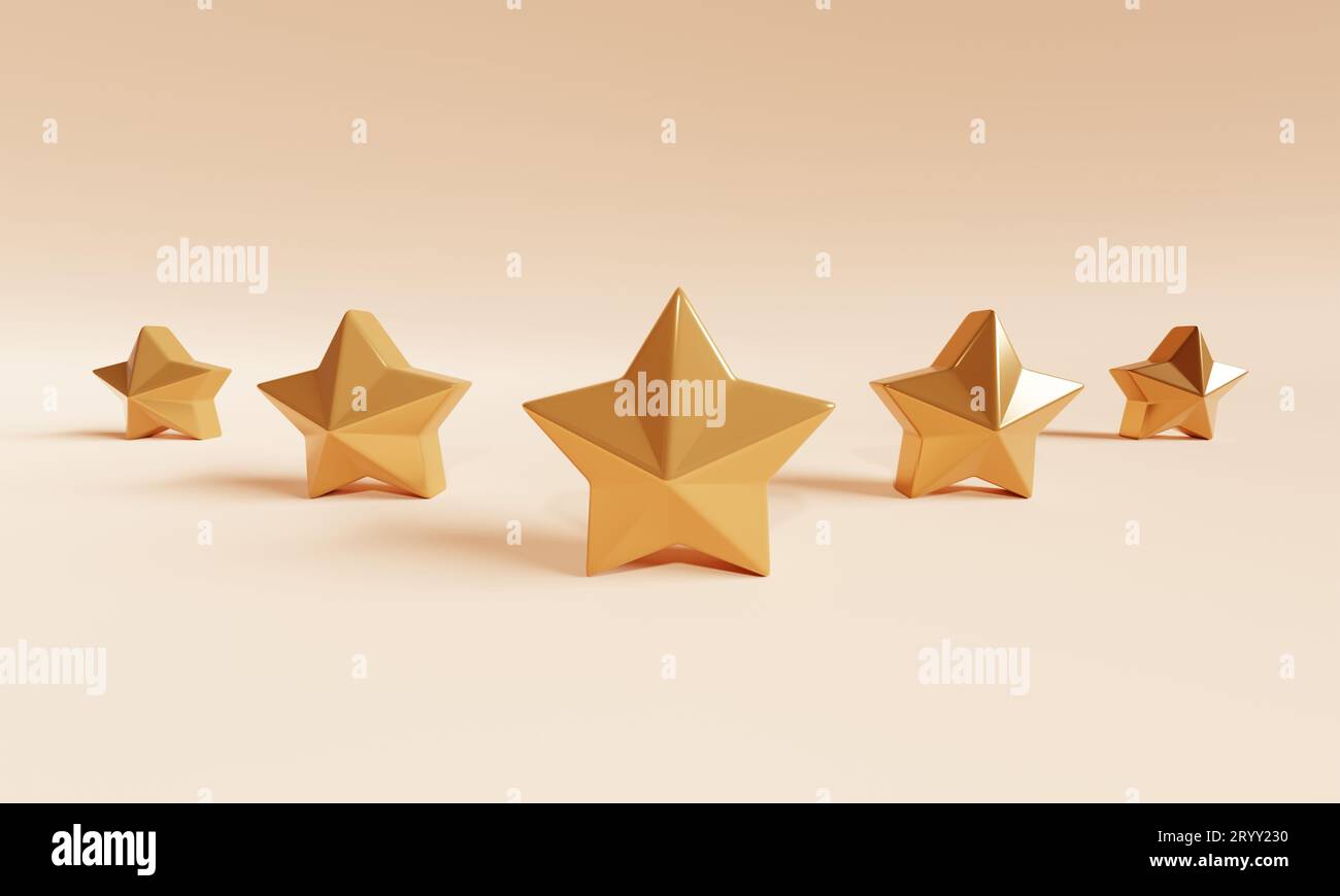 Five golden stars feedback rank vote on orange background. Opinion and ...