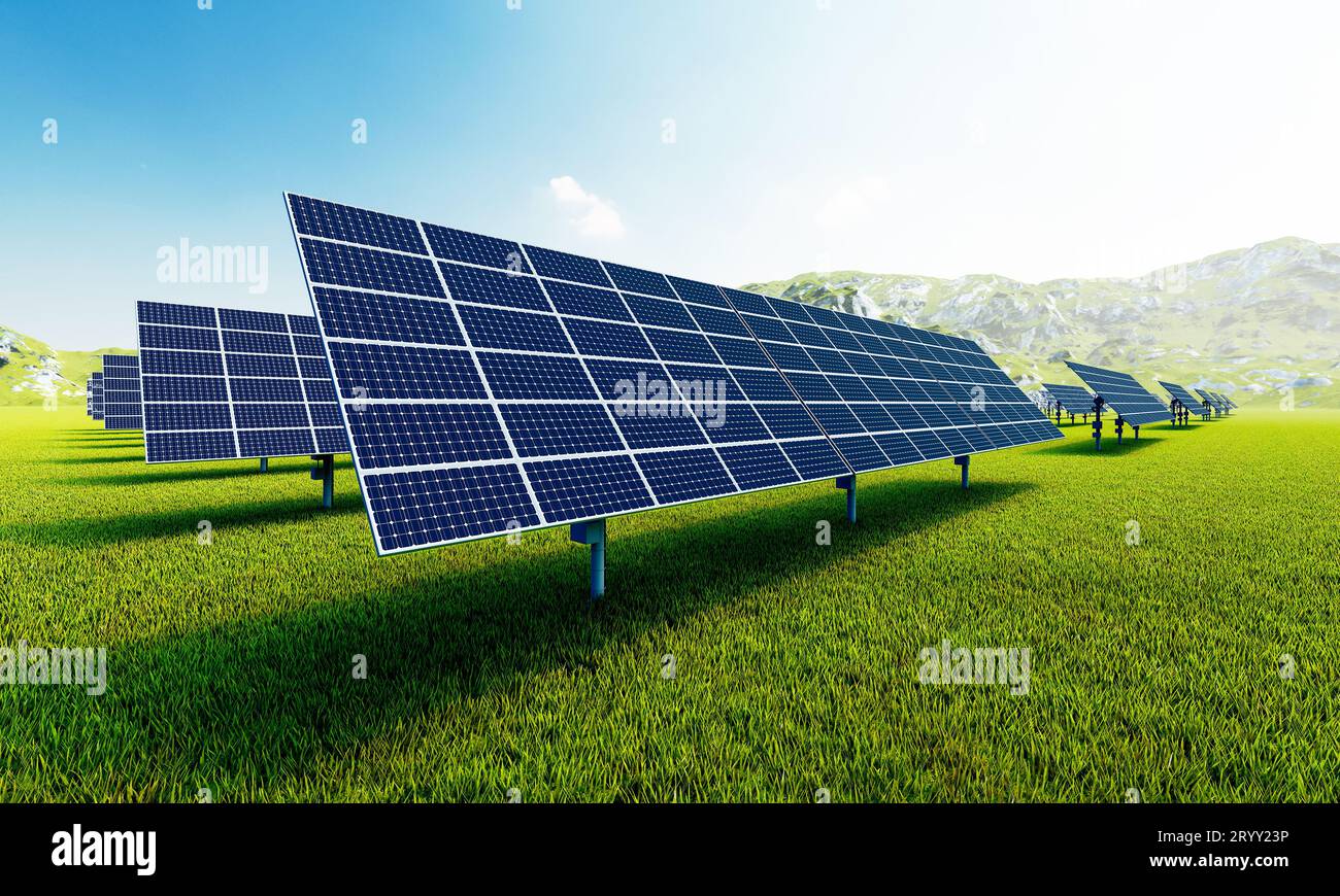 Solar power station with solar panels for producing electric power ...
