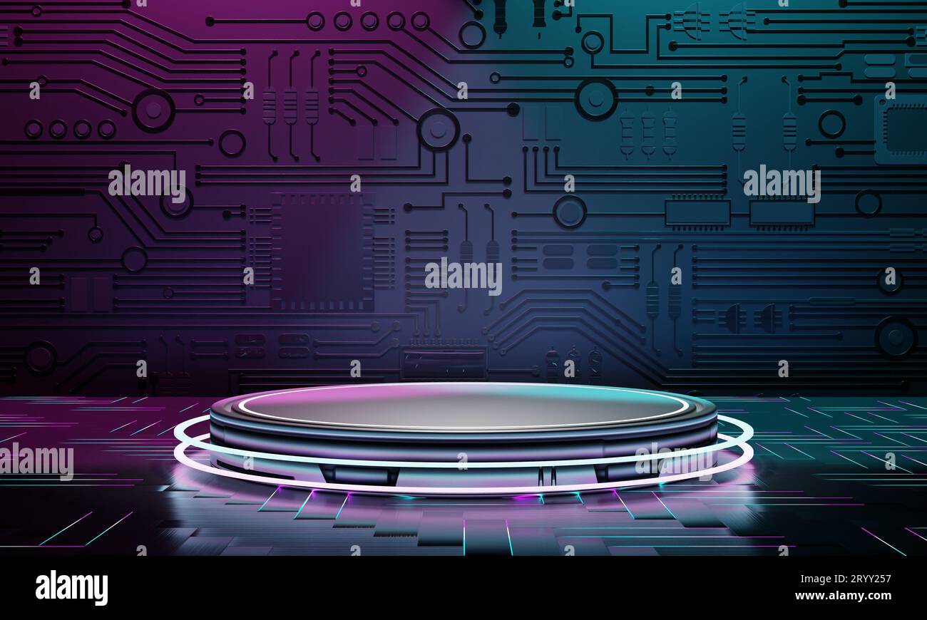 Inside spaceship laboratory with empty podium interior architecture ...