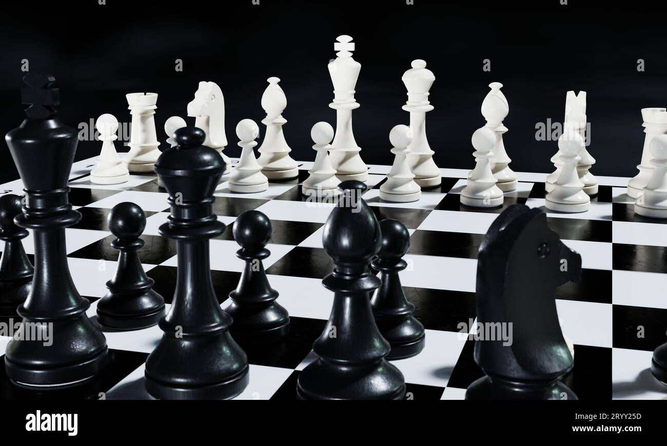 Black and white chess pieces on a chessboard background. Sport and ...