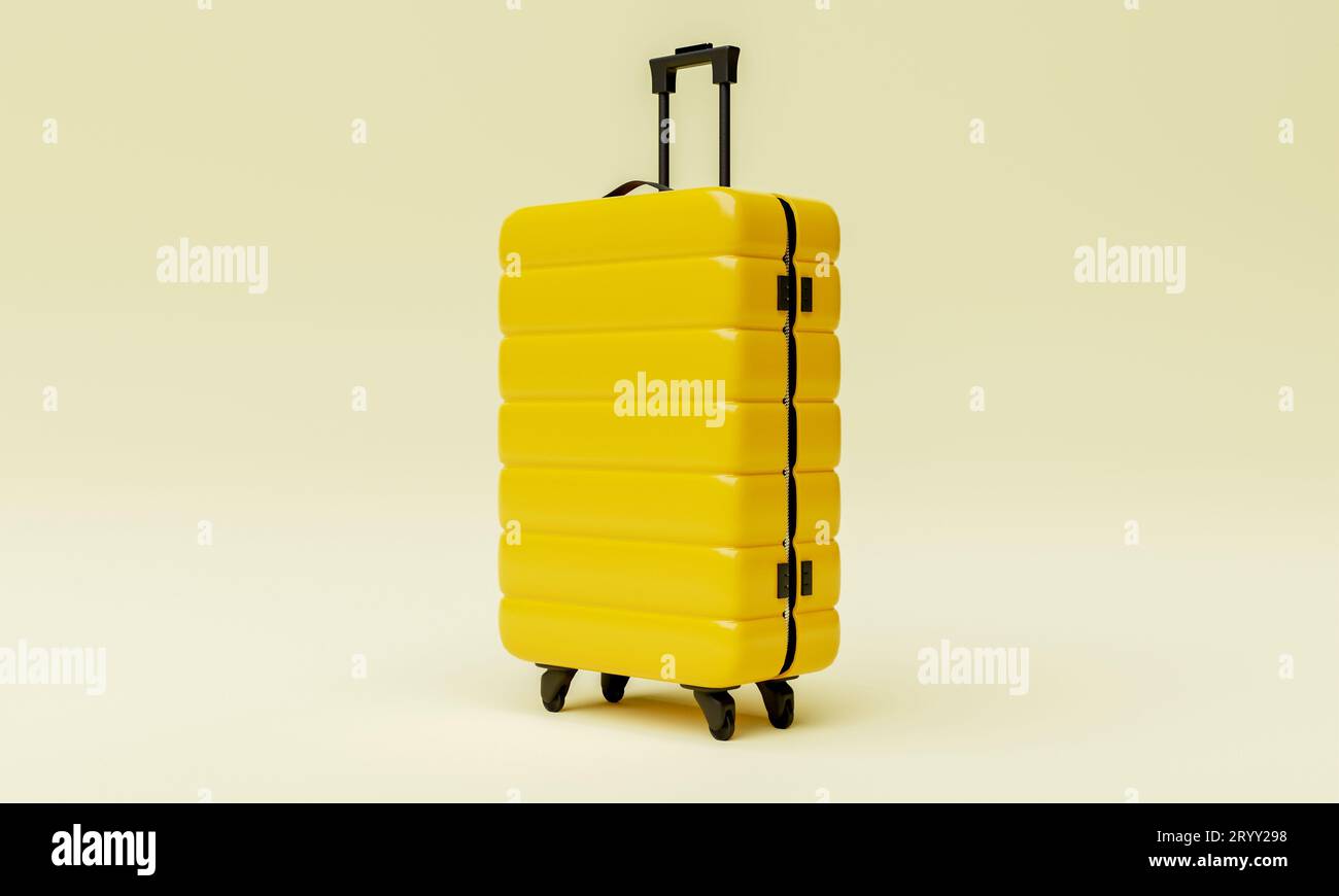 Yellow trolley suitcase on isolated background. Travel object and ...