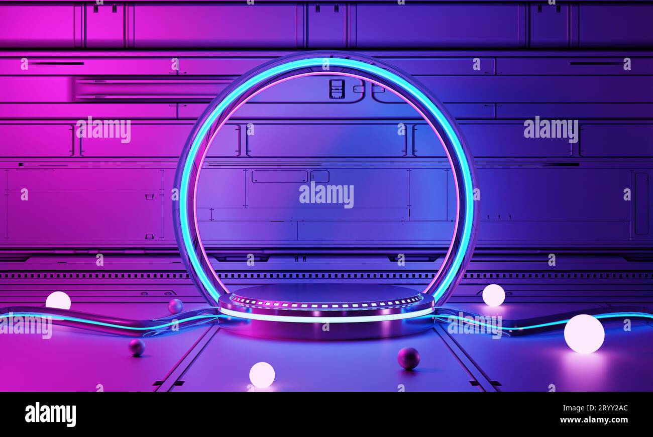 Inside spaceship laboratory interior architecture and empty podium for ...