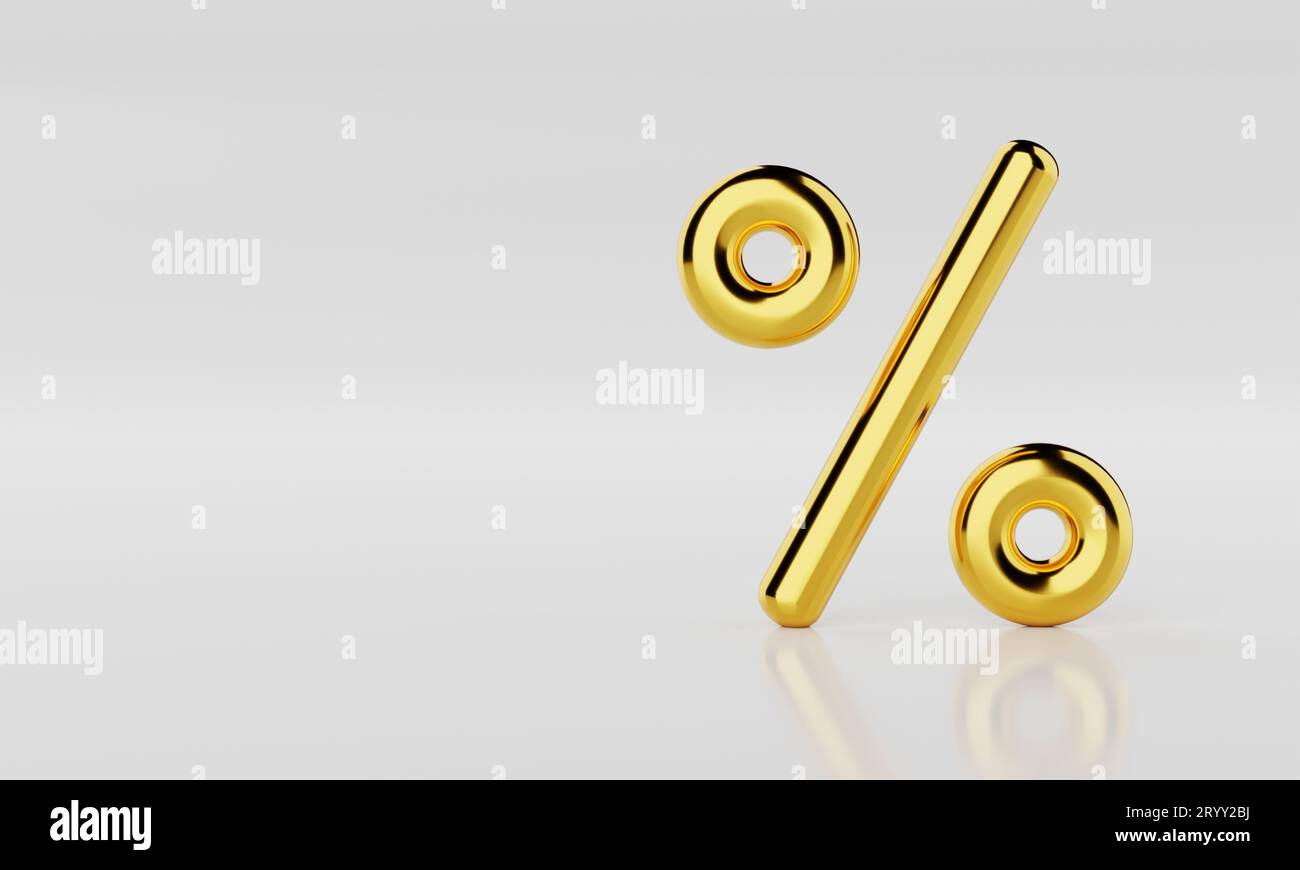 Golden percentage sign on white background with copy space. Mathematics ...