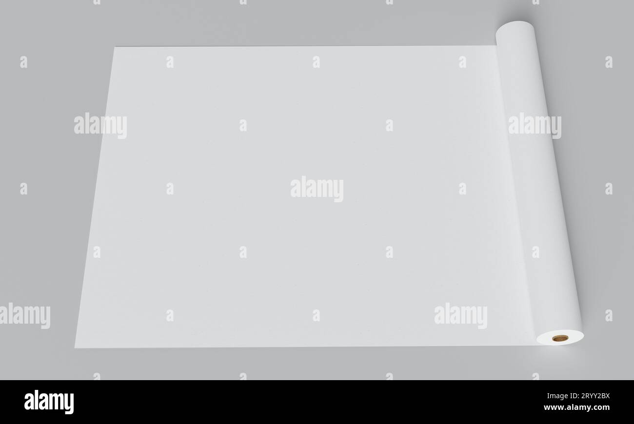 White unfolded paper roll with empty blank copy space on gray ...