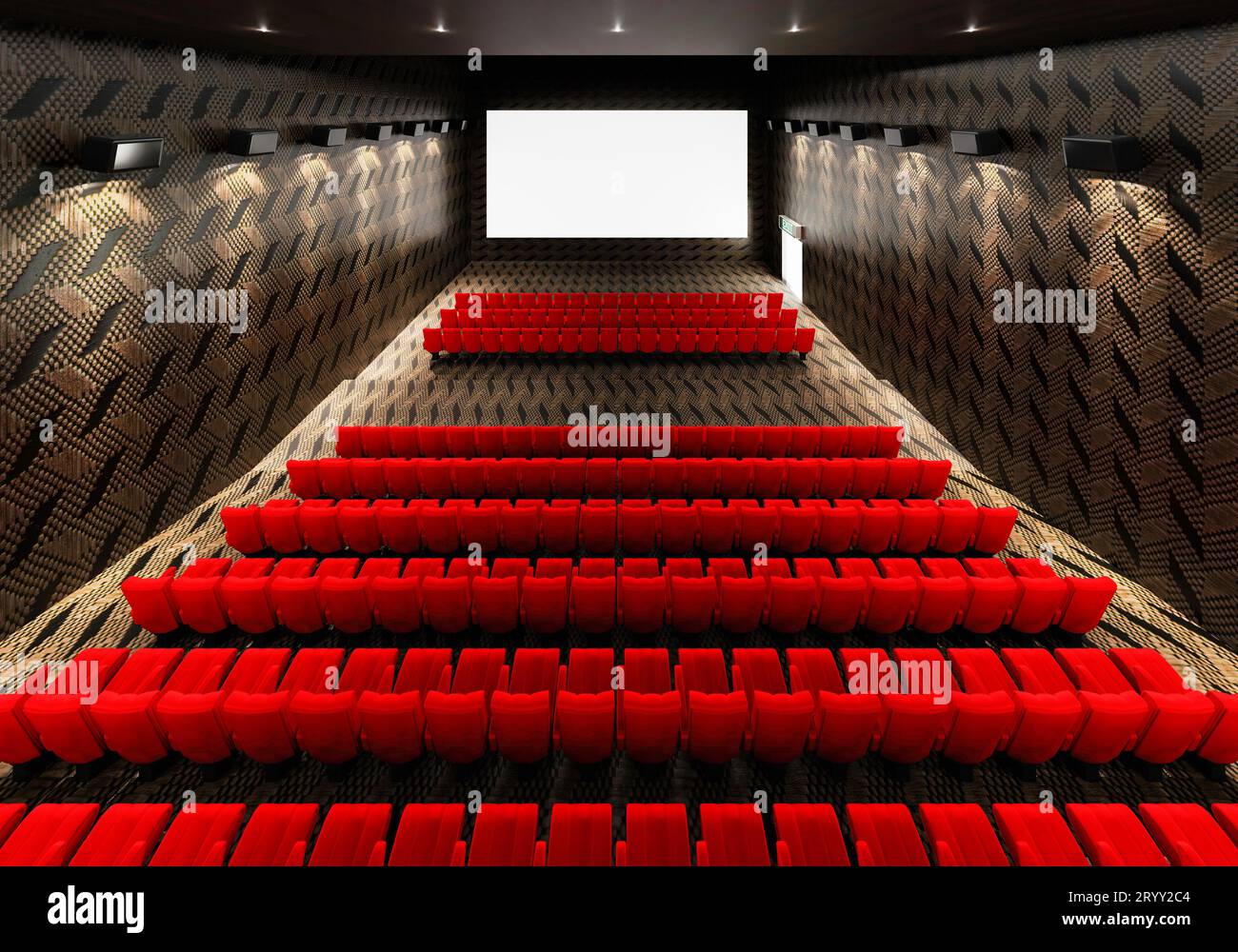 Blank white luminous cinema movie theatre screen with realistic red ...