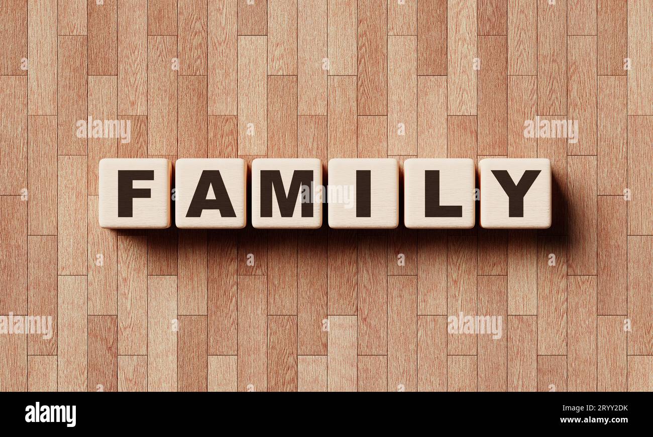 FAMILY wooden word block cubes with laminate background. Relationship ...