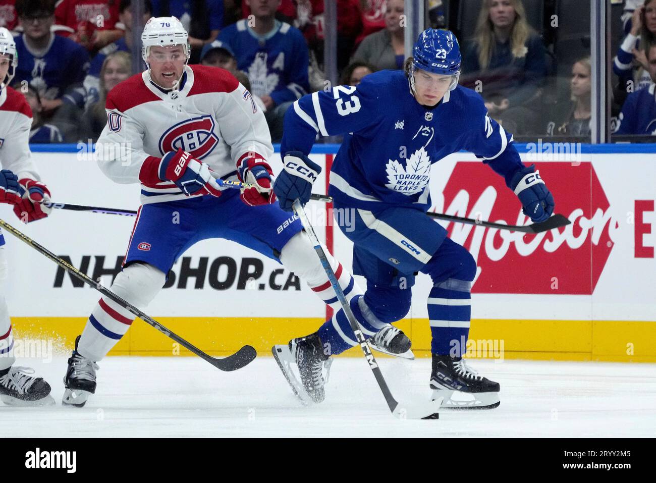 Toronto Maple Leafs left wing Matthew Knies (23) and Montreal Canadiens ...