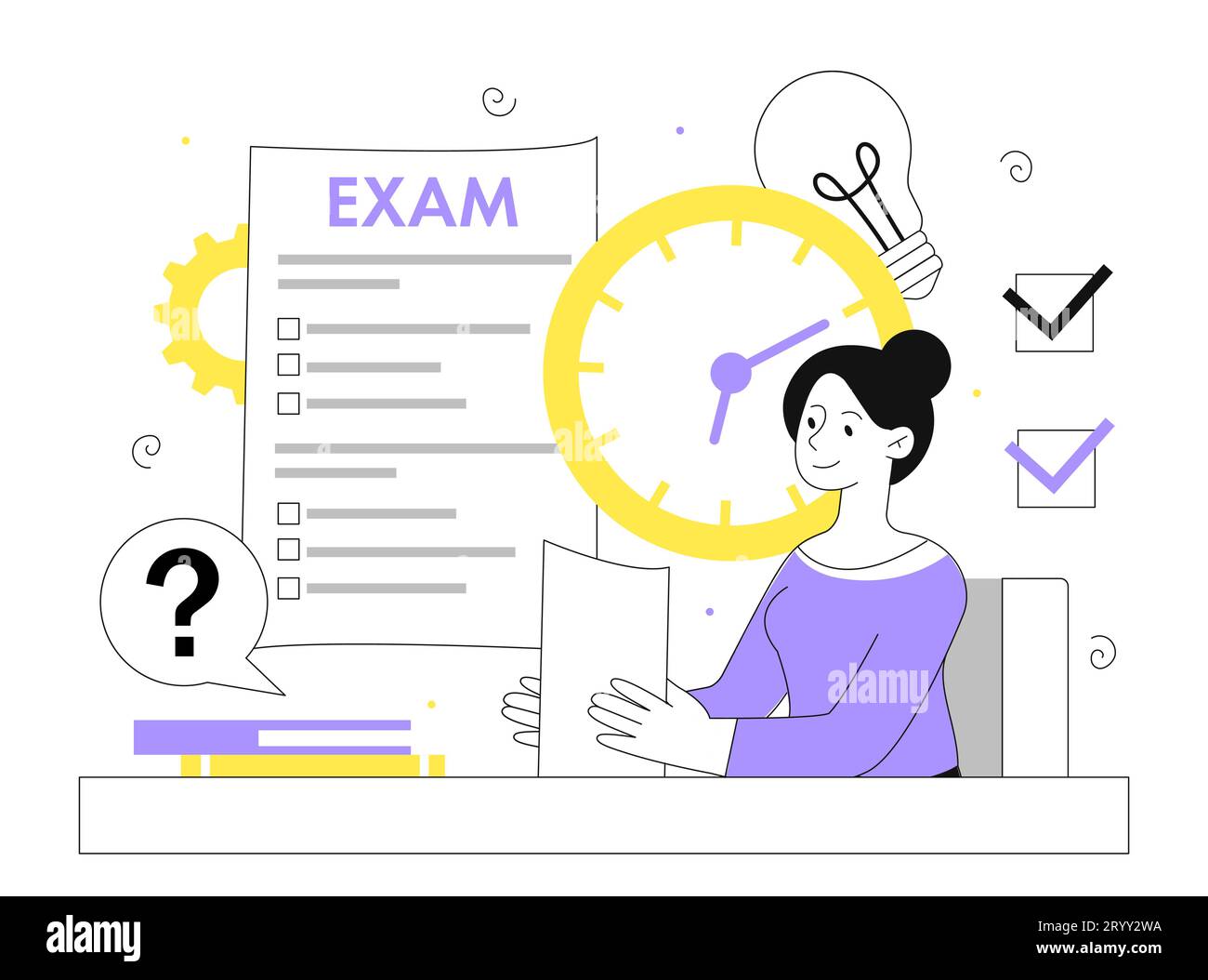 Woman with exams vector line concept Stock Vector Image & Art - Alamy