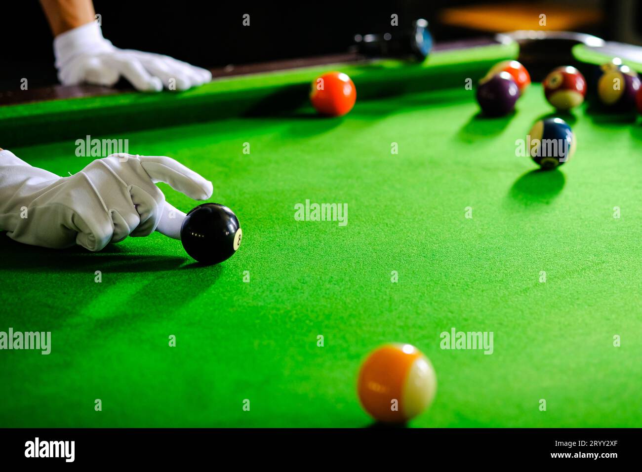 Man's hand and Cue arm playing snooker game or preparing aiming to ...