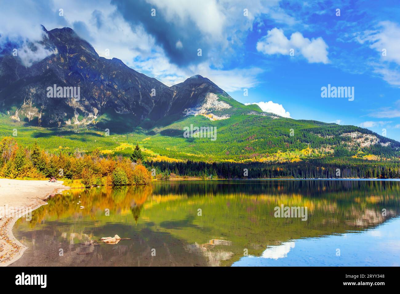 Pyramid Lake and Pyramid Mountain Stock Photo - Alamy