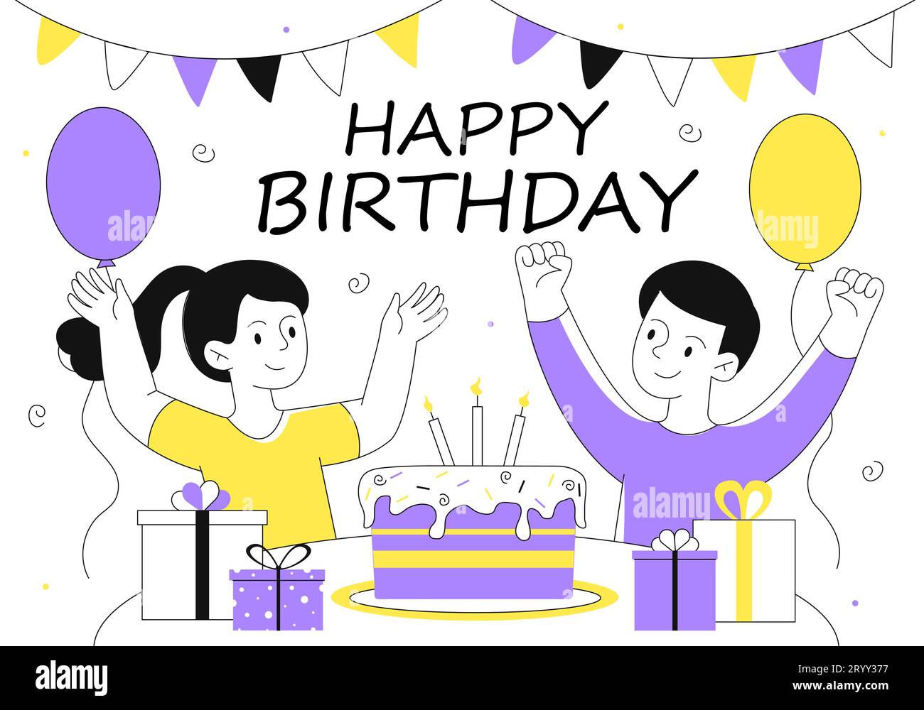 Childrens birthday party vector line concept Stock Vector Image & Art ...