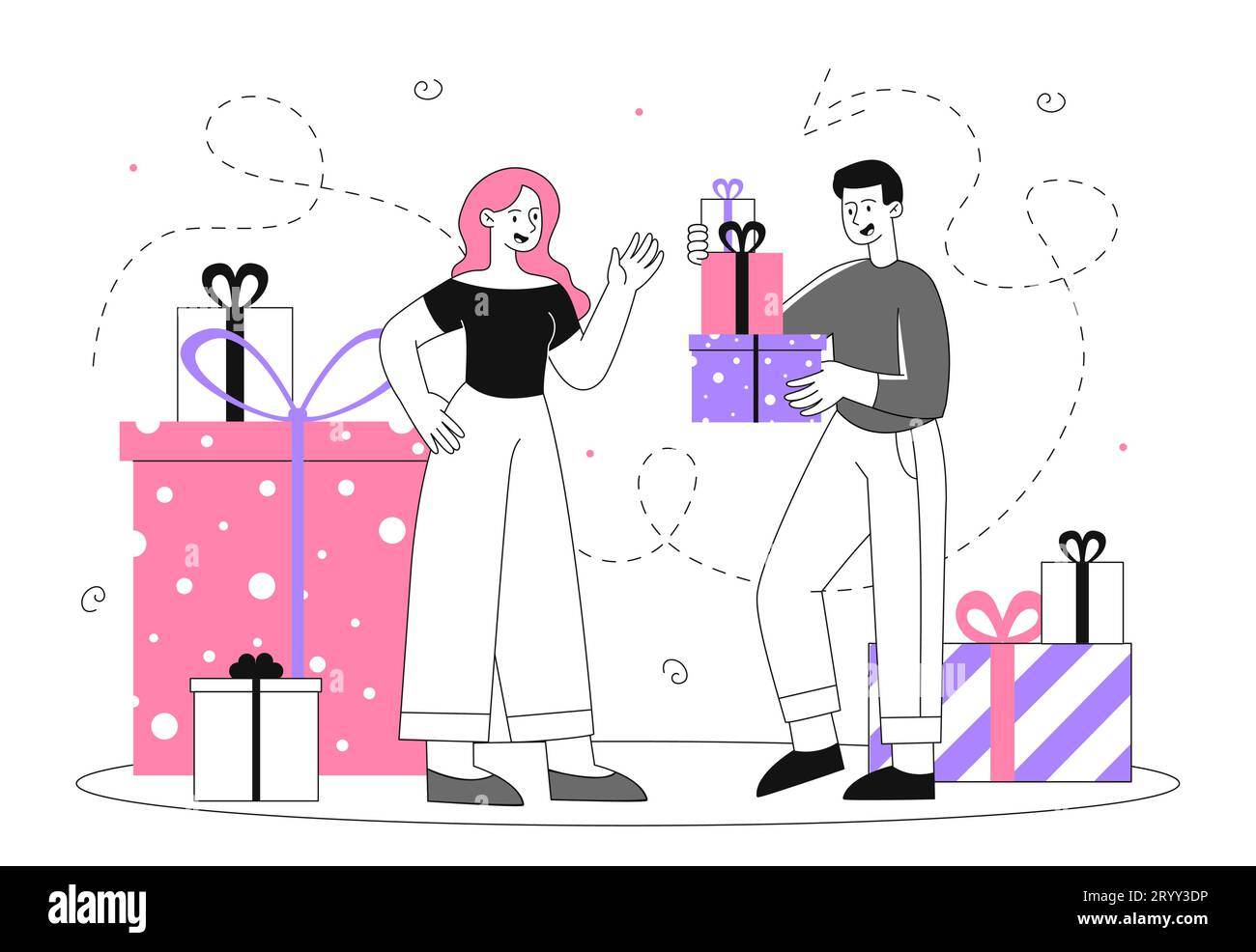 People give gifts vector line concept Stock Vector Image & Art - Alamy