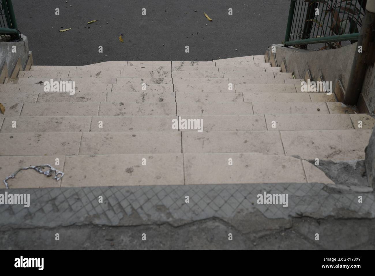 steps with iron railings, seen from above leading downwards Stock Photo ...
