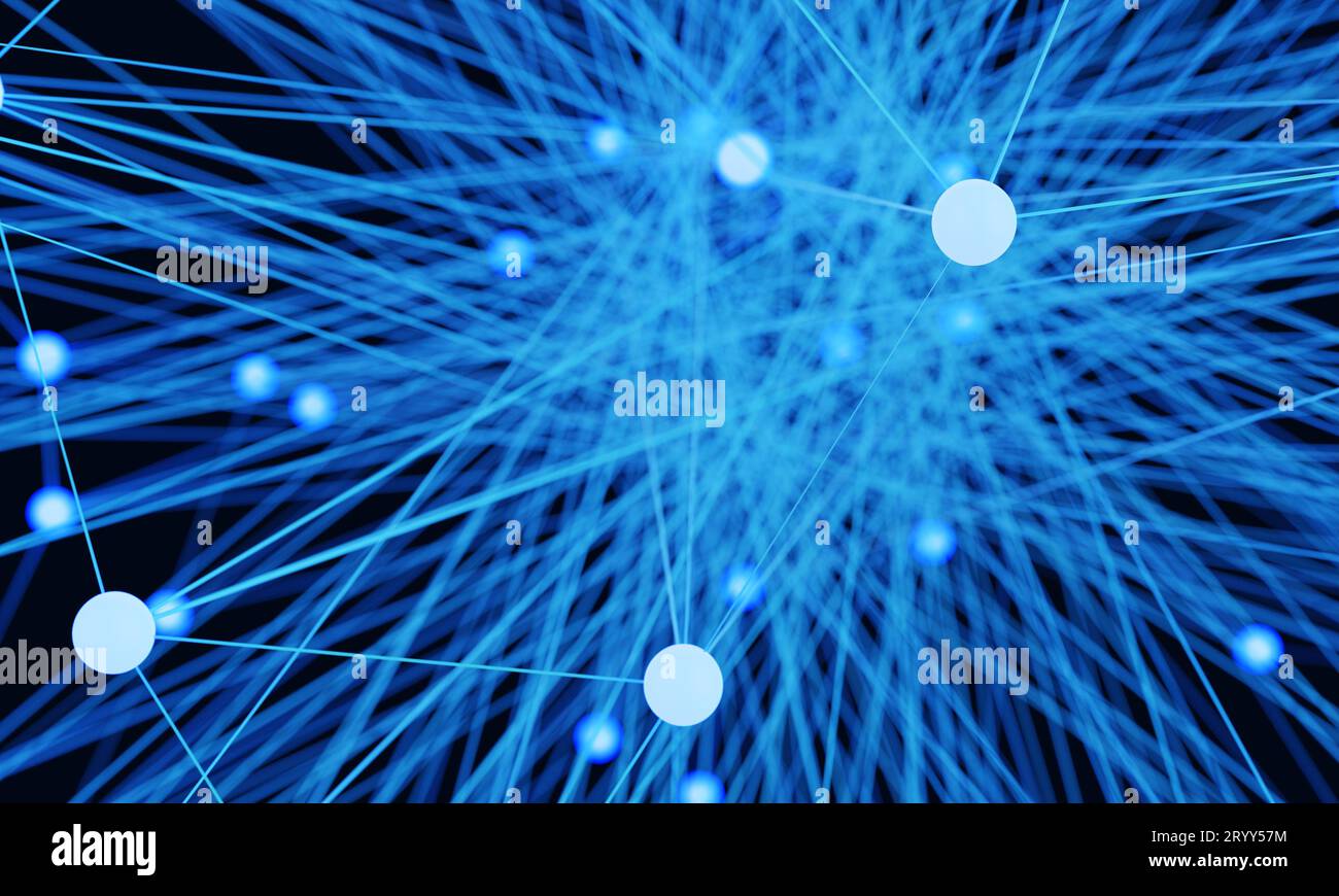 Abstract blue light bulb futuristic technology network node. Cable data ...