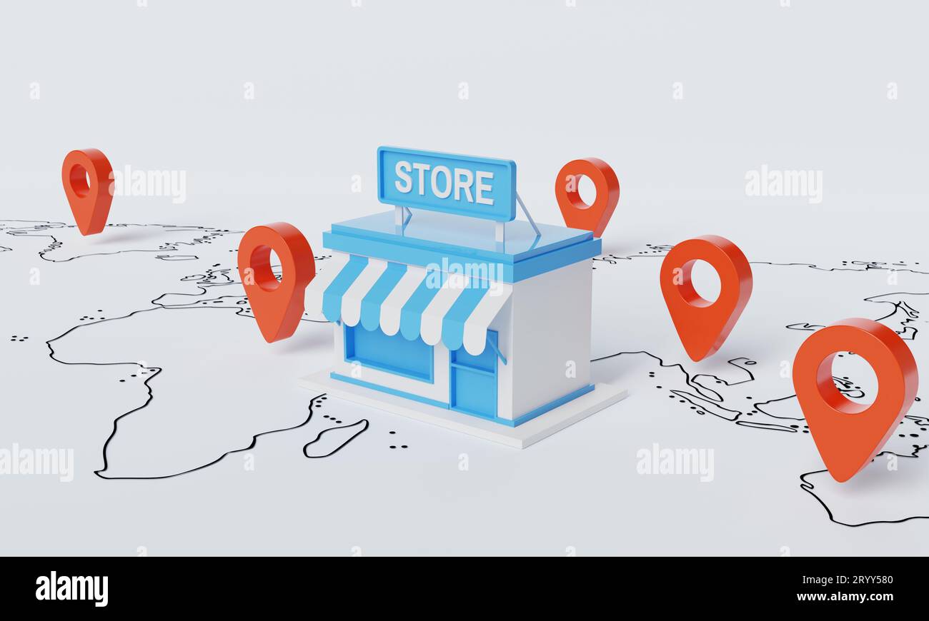 Store shop with location pin as franchising of famous branding on the ...