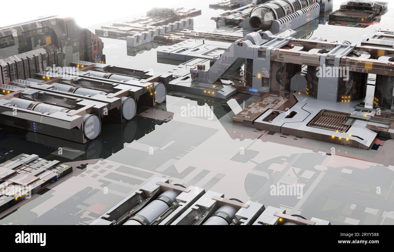 Space military base with innovative construction technology background ...