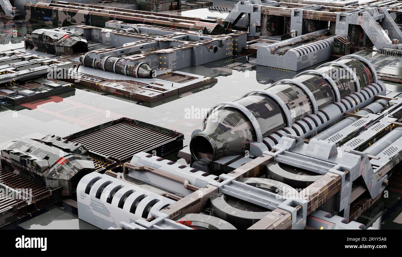 Space military base with innovative construction technology background ...