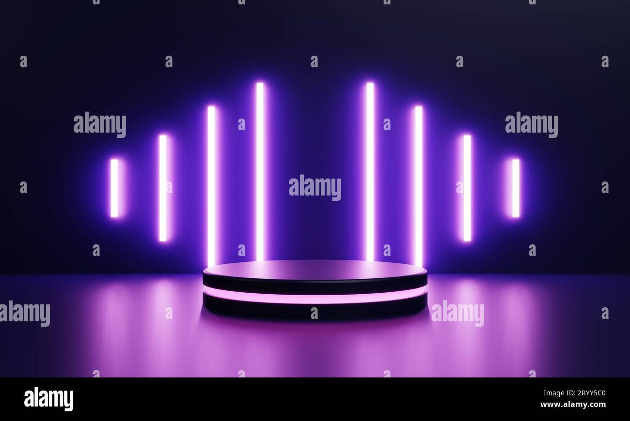 Modern product showcase sci-fi podium with pink glowing light neon ...