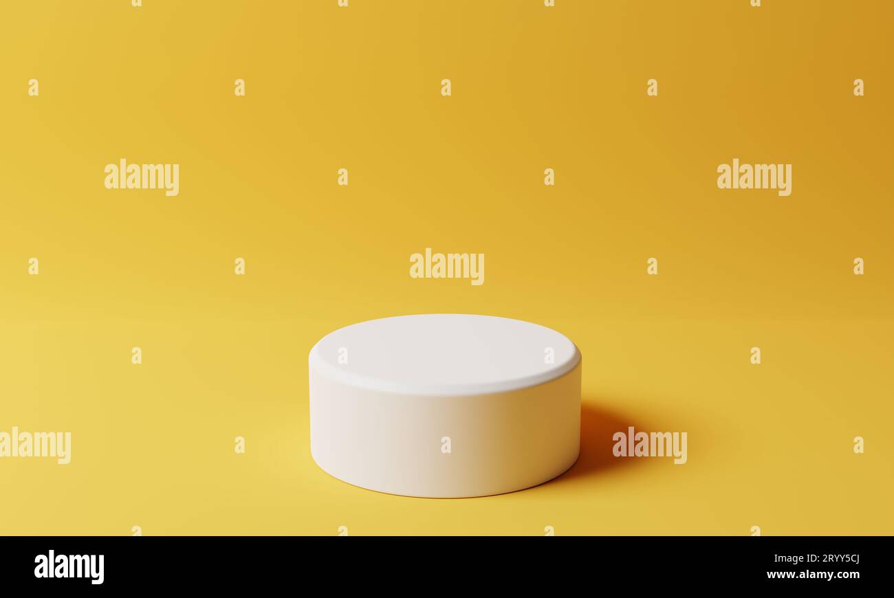 White and yellow product stand on golden background. Abstract minimal ...