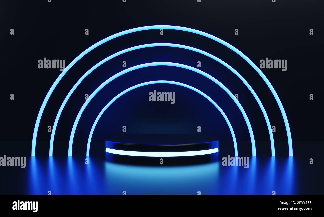 Modern round product showcase sci-fi podium with blue glowing light ...