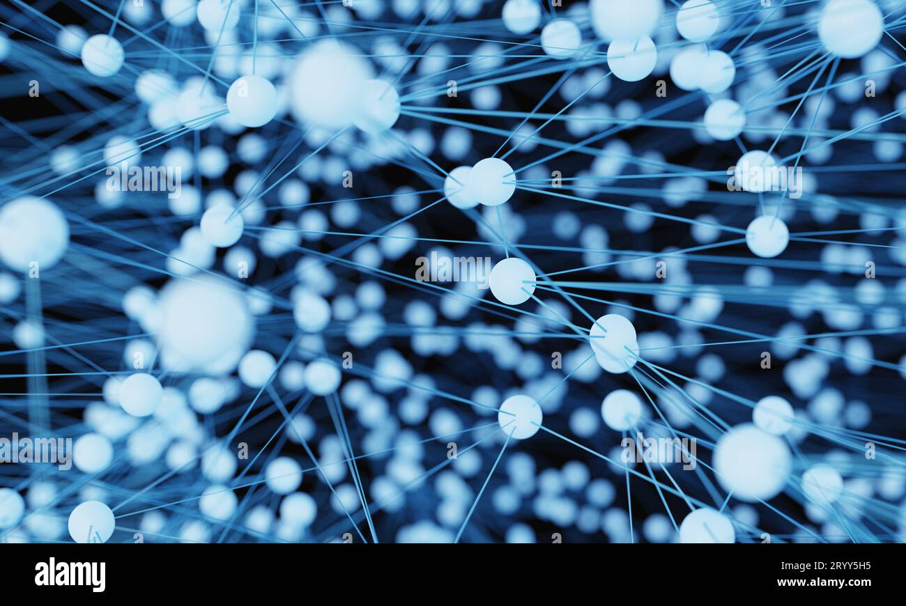 Abstract blue light bulb futuristic technology network node. Cable data ...