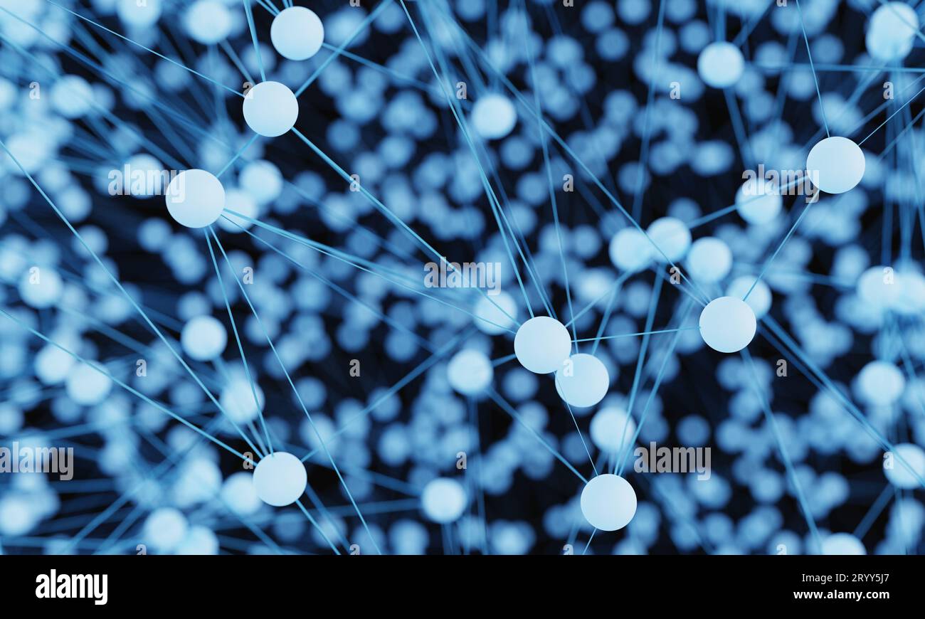 Abstract blue light bulb futuristic technology network node. Cable data ...