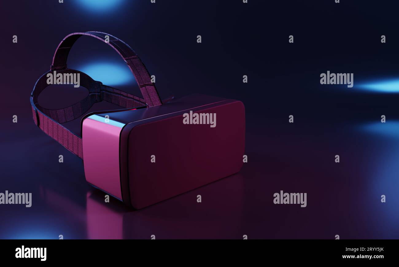 VR Headset with cyberpunk colorful light with copy space. Virtual ...