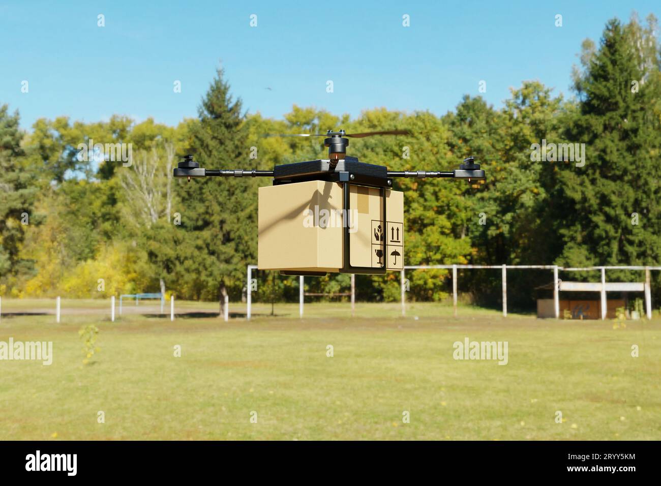 Delivery flying air drone in farm house. Business technology ...