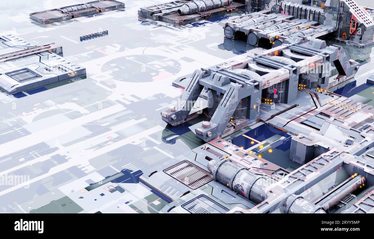 Space military base with innovative construction technology background ...