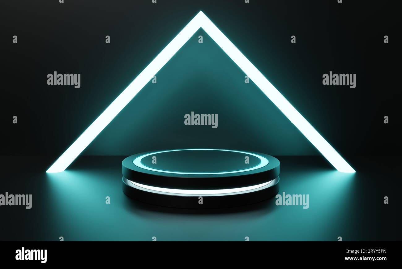 Modern product showcase sci-fi podium with blue green glowing light ...