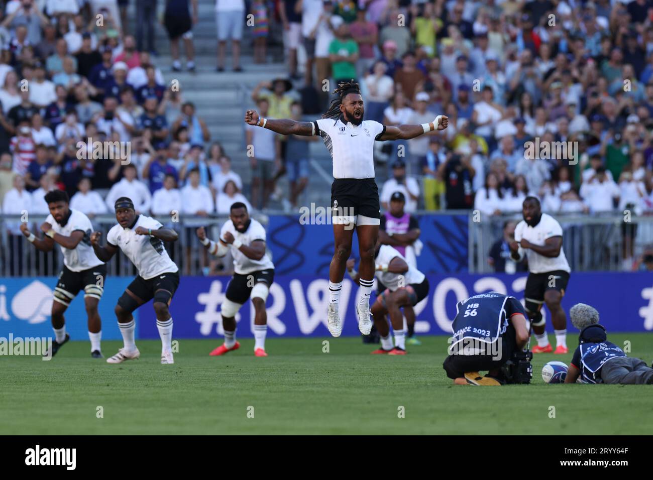 Bordeaux, France, Saturday. 30th Sep, 2023. Fijian players make the ...