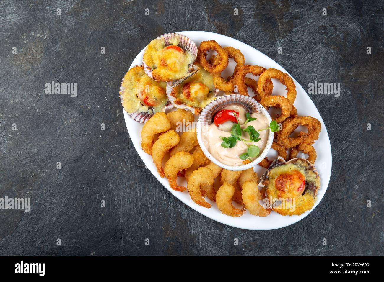 PERUVIAN FOOD. Piqueo caliente. Hot seafood platter fried shrimps ...