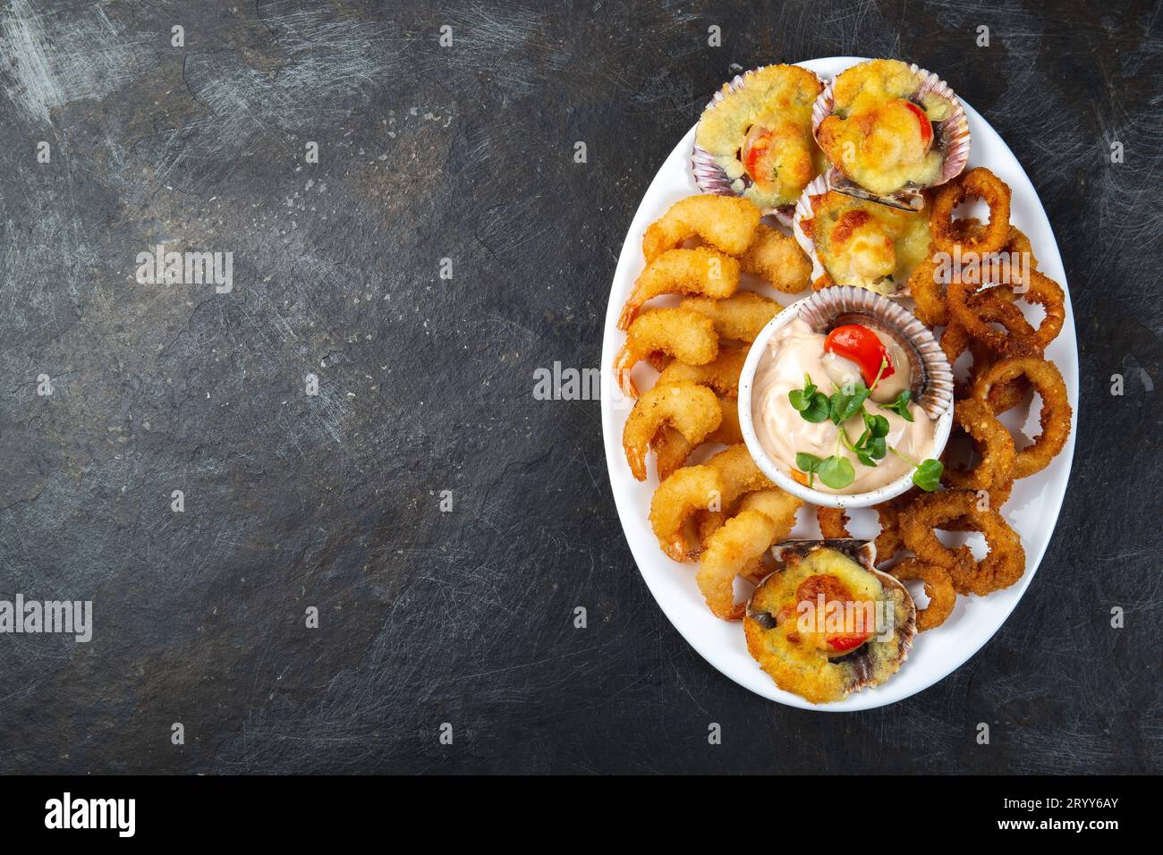 PERUVIAN FOOD. Piqueo caliente. Hot seafood platter fried shrimps ...