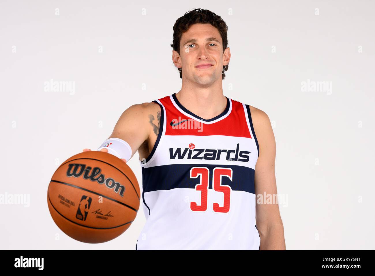 Washington Wizards center Mike Muscala (35) poses for a photograph ...