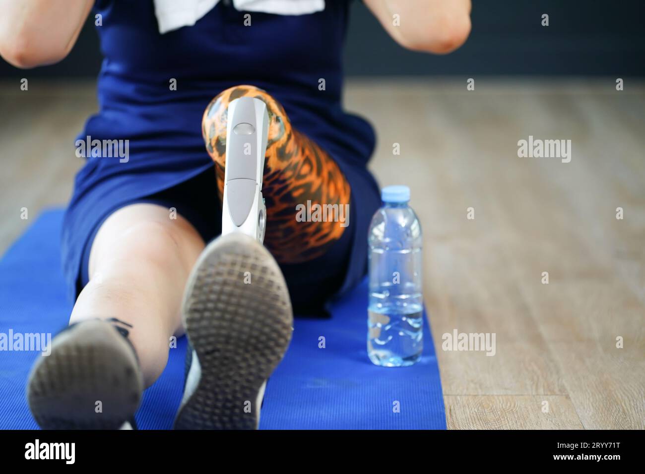 Young female with one prosthetic leg with the practice of using ...