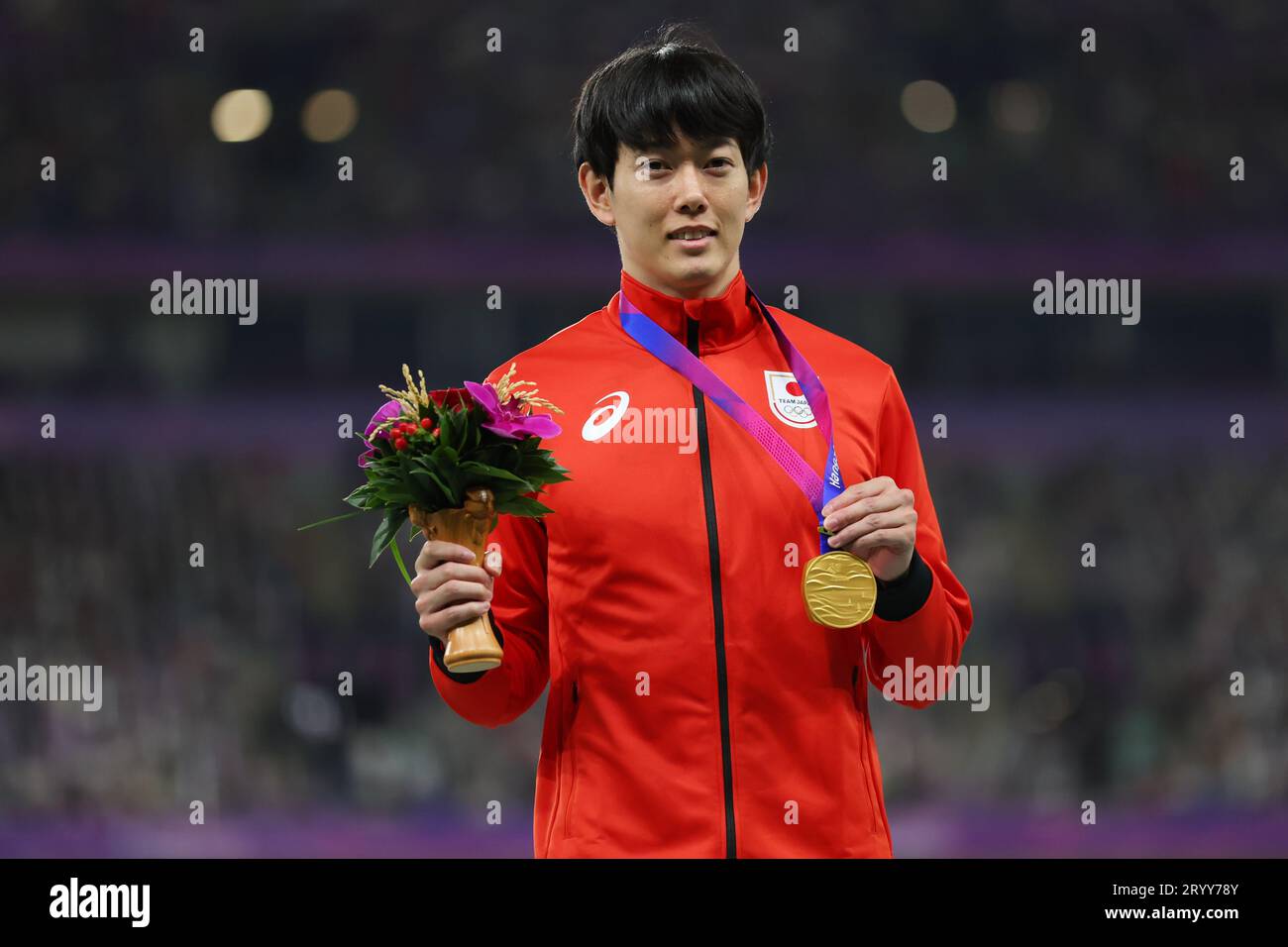 Hangzhou, China. 2nd Oct, 2023. Shunya Takayama (JPN) Athletics : Men's 110mH Medal Ceremony at ...