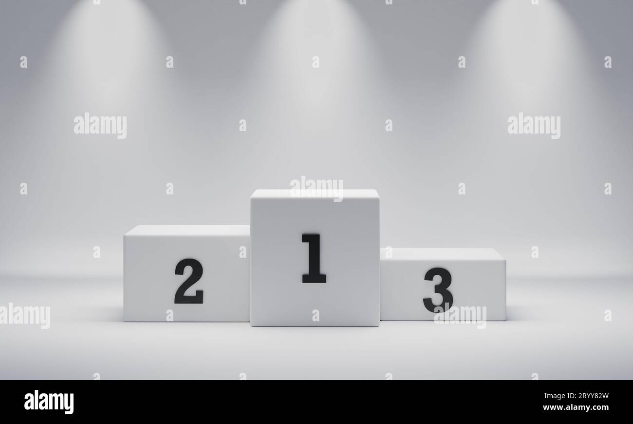 White rectangle cube winner podium on spotlight background with number ...