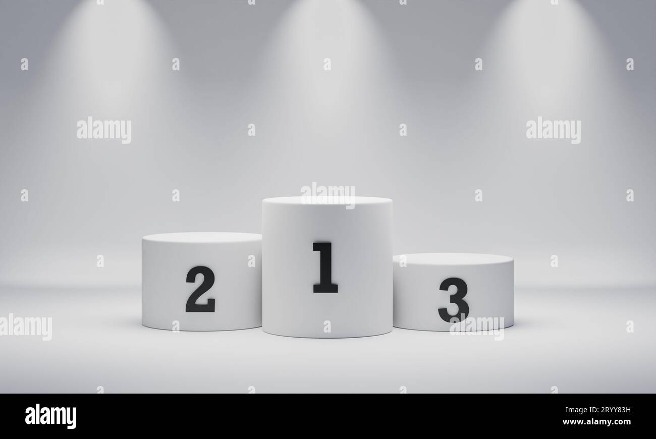 White round cylinder winner podium on spotlight background with number ...
